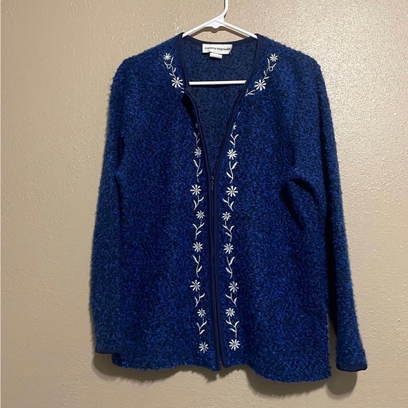 Cathy Daniels | Sweaters | Vintage Cathy Daniels Blue Fuzzy Floral Full ...